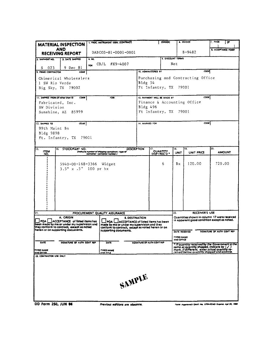 Figure 3 10 Sample Of A Completed DD Form 250 Basic Supply Procedures