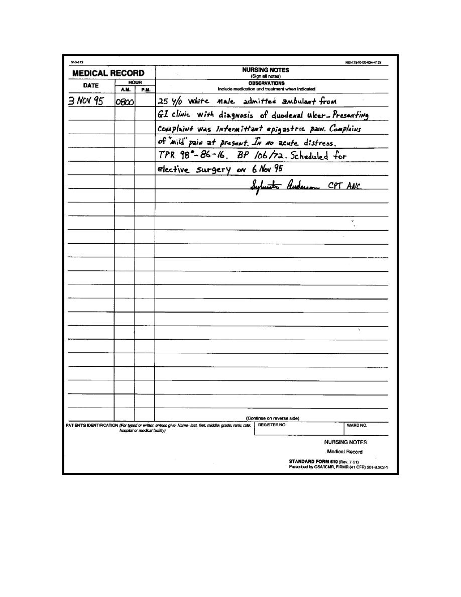 Figure 6 1 Example Of A SF 510 Nursing Notes Showing An Admitting 