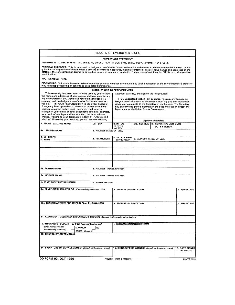 Figure 6 1 DD Form 93 Record Of Emergency Data Patient Affairs Branch Figure 6 1 DD Form 93 Record Of Emergency Data Patient Affairs Branch